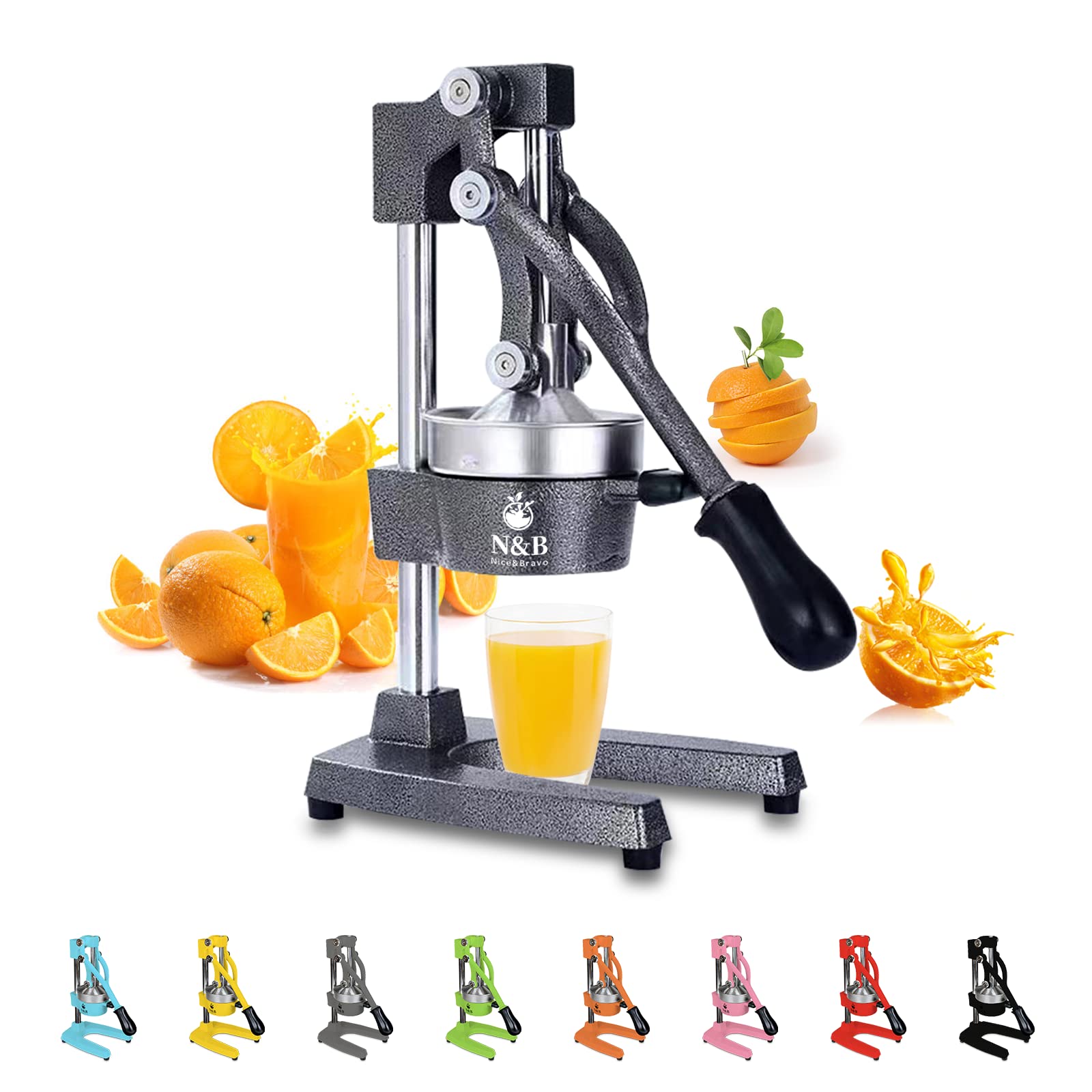 N&B NICE&BRAVO Professional Commercial Grade Hand Juicer,Manual Citrus Press Orange Squeezer Heavy Duty Manual Orange Juicer Metal Lemon Squeezer Premium Quality Upgrade,Grey