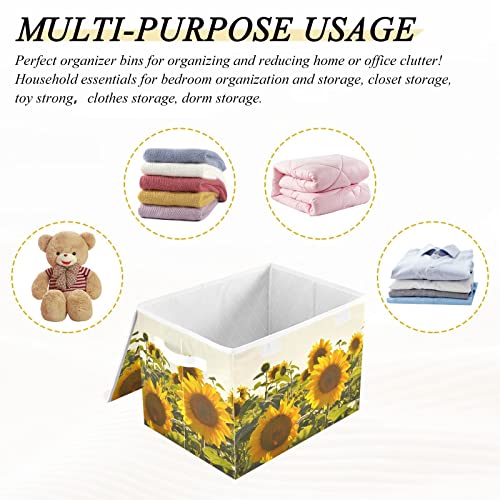 RunningBear Sunflower Field Large Storage Bins with Lid Collapsible Storage Bin Laundry Baskets Decorative Storage Box for Rooms Playroom Shelves