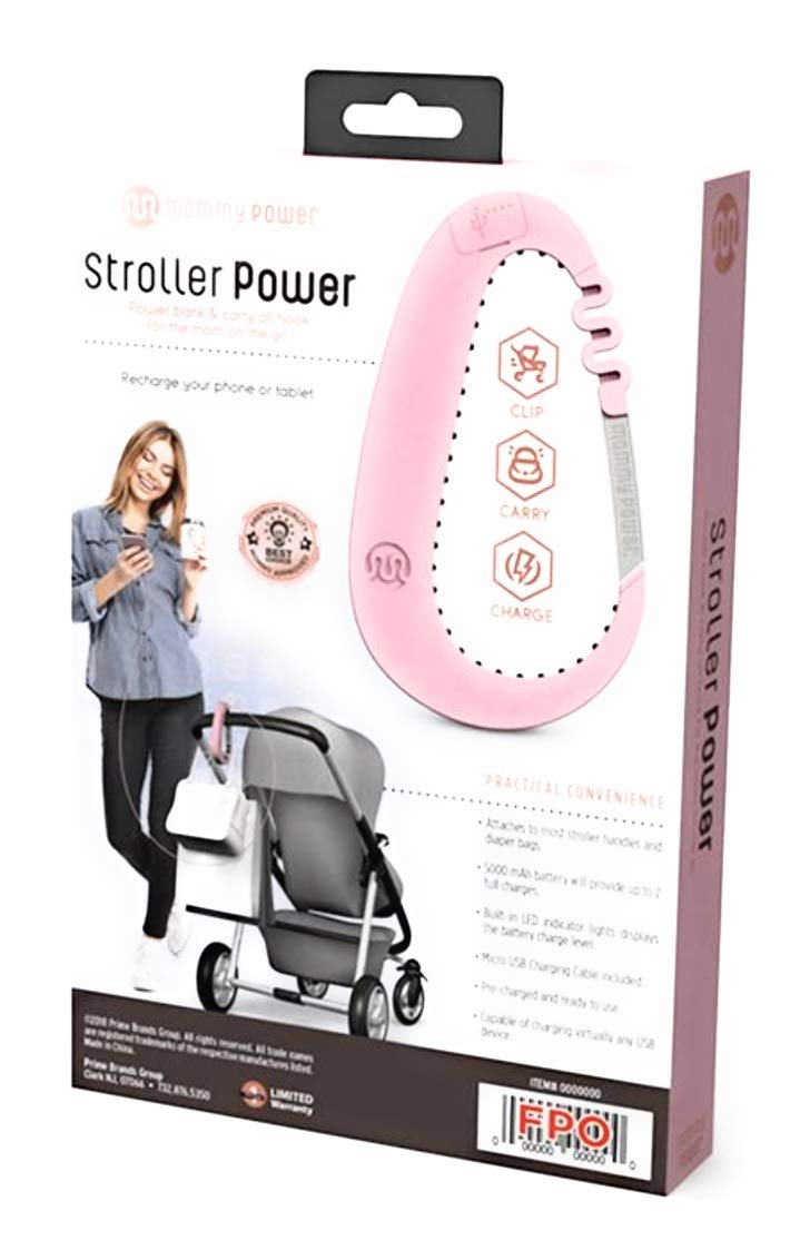 Mommy Power Stroller Power Stroller Hook & Power Bank - Carry-All Hook for The mom on The Go (Pink Blush)