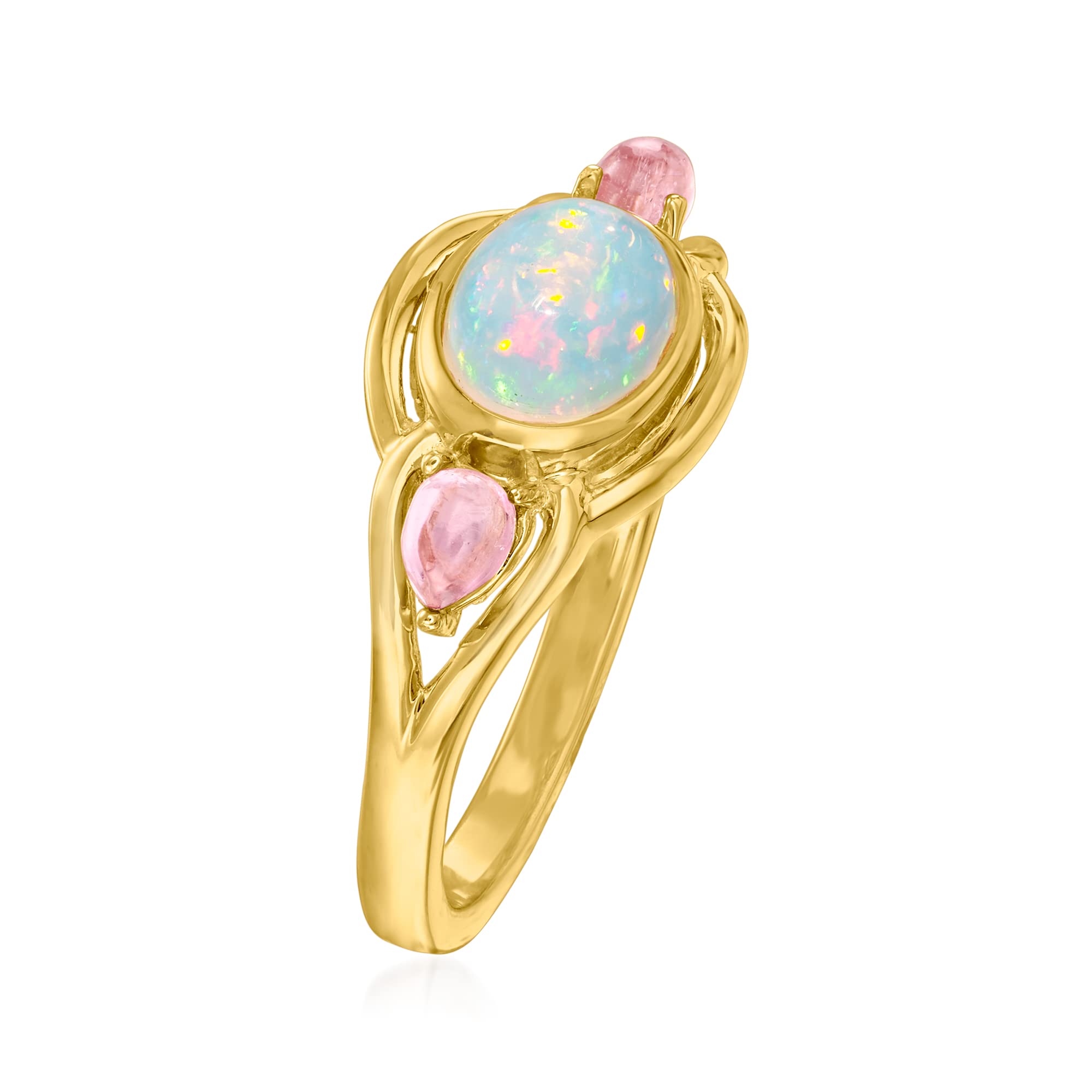 Ross-Simons Ethiopian Opal and .40 ct. t.w. Pink Tourmaline Ring in 18kt Gold Over Sterling. Size 8