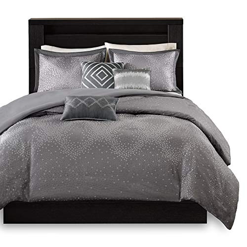 Madison Park Quinn 6 Piece Duvet Cover Set, Grey, Full/Queen, (90"x90") (MP12-1771)