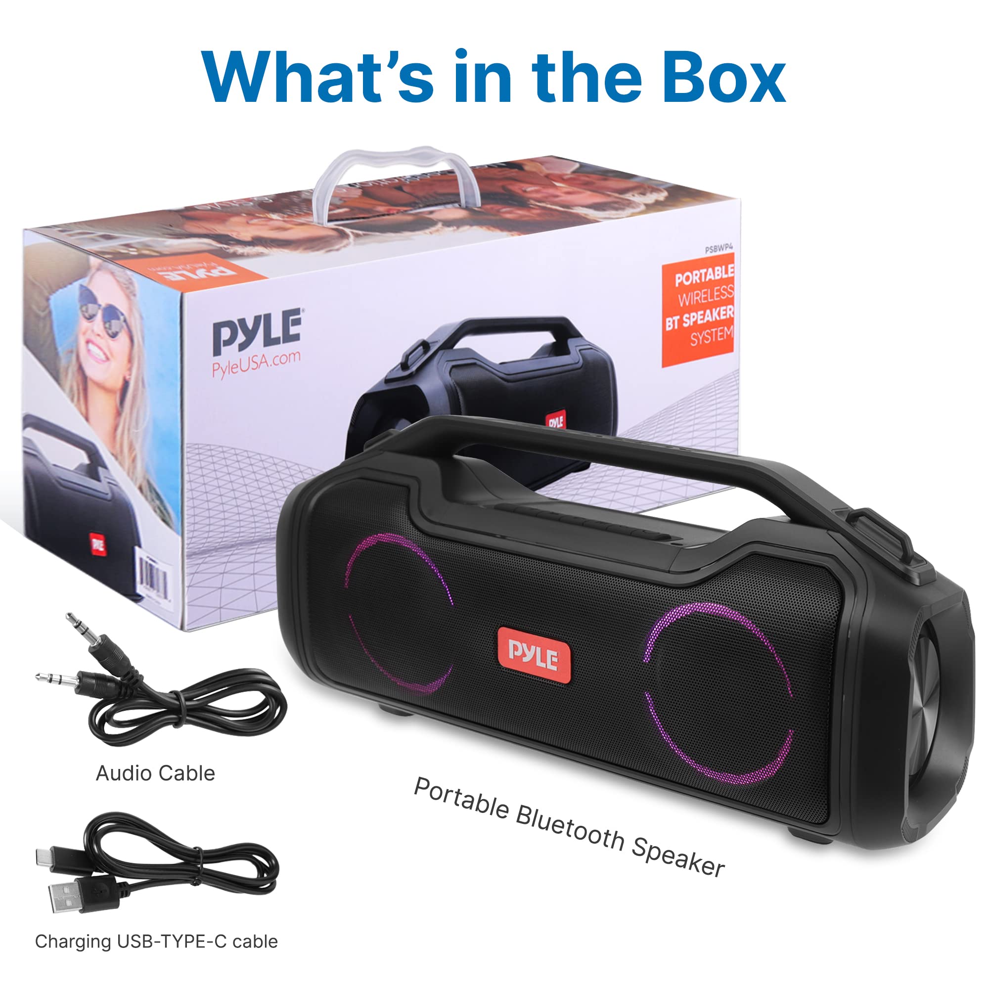 Pyle Wireless Portable Bluetooth Boombox Speaker - 40W 2Ch Waterproof Rechargeable Speaker Loud Stereo System w/ Google Assistant / Siri Voice Control, TWS Function, Micro SD, RGB Lights - PBMKRG155