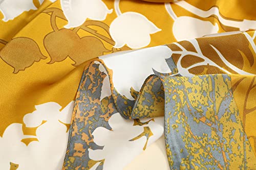 Qyx Women's Fashion 100% Mulberry Silk Large Scarf-Lady Long Designer Flower Pattern Satin Shawl Wraps for Gift (Tulip-Yellow)