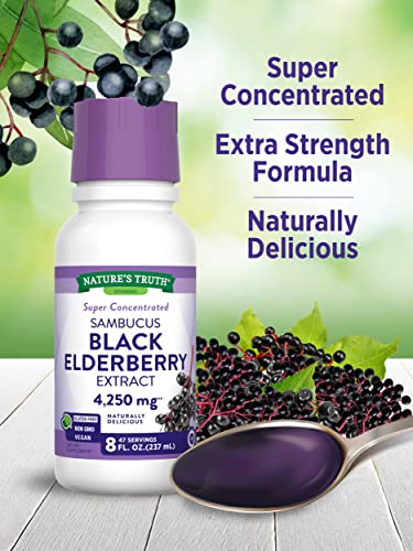 Nature's Truth Black Elderberry Extract 4250mg | 8 oz Syrup | Super Concentrated Sambucus Supplement | Vegan, Non-GMO, Gluten Free