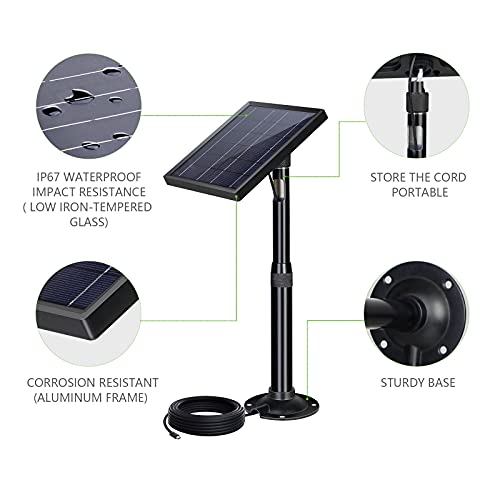 X-DRAGON Solar Panel for Security Camera Outdoor, IP67 Waterproof Solar Panel, 5V 3.5W Micro USB Solar Panel, 360° Adjustable Wall Mounting Bracket