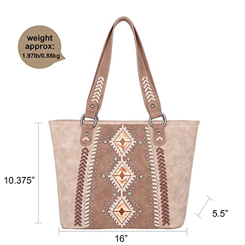 Montana West Women's Aztec Tooled Collection Vegan Leather Tote Bag Large Top Handle Handbags Western Shoulder Handbag with Wallet MW1070G-8317BR+W