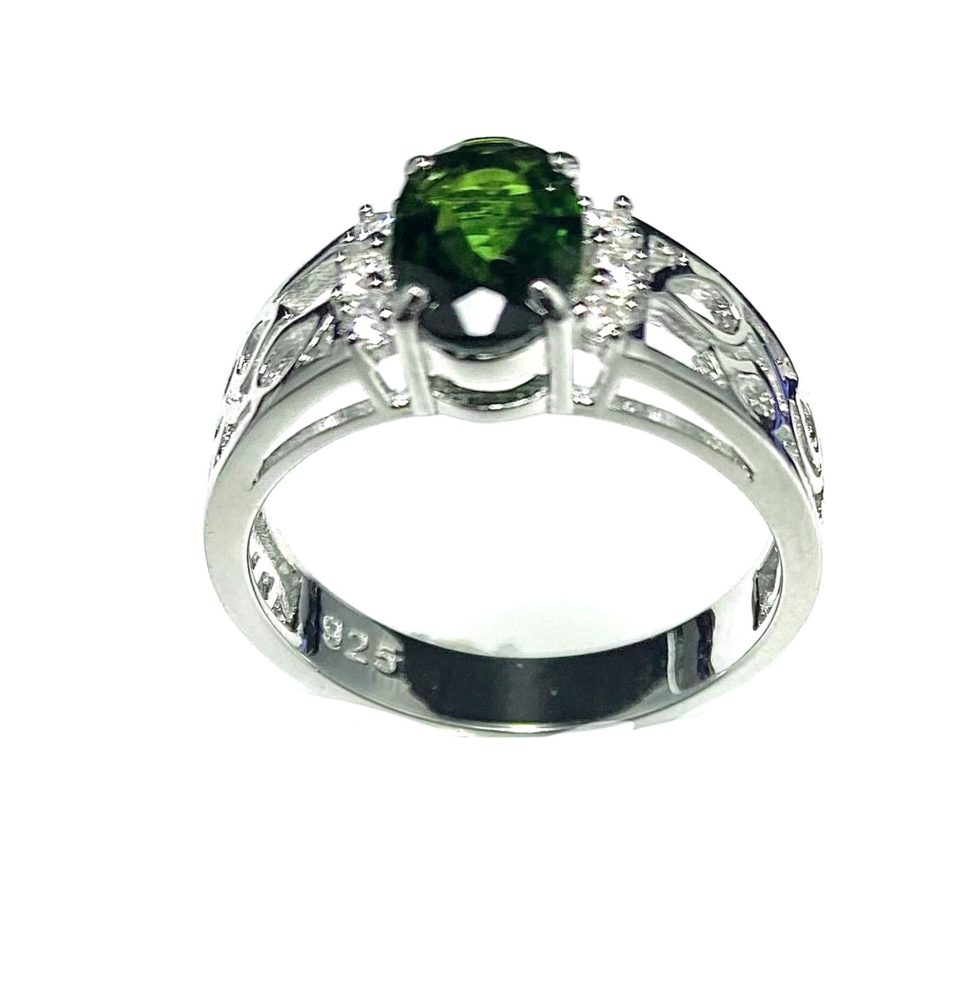 R1214 Chrome Diopside 0.92CT 6x8mm Filigree Sterling Silver Ring Gift for Her (6)