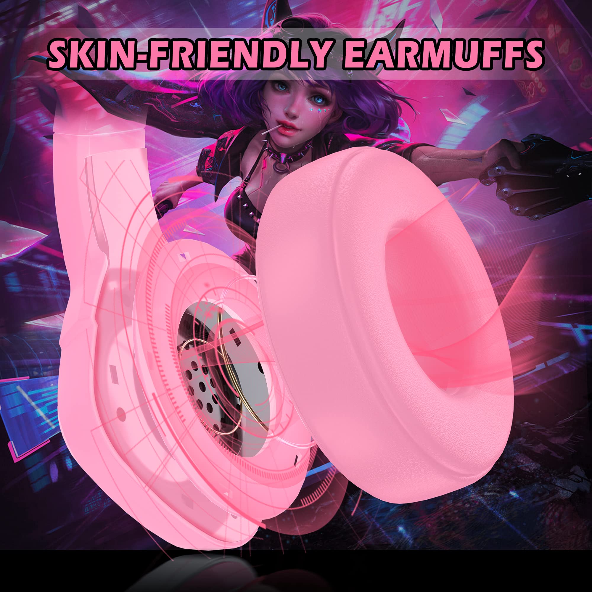 ONFINIO Gaming Headset, Xbox One Headset, PS4 Headset, PC Headset with Noise Cancelling Microphone & Stereo Surround Sound & LED Light Compatible with PS4,PS5,Xbox,PC,Switch,Mac,Laptop - Pink