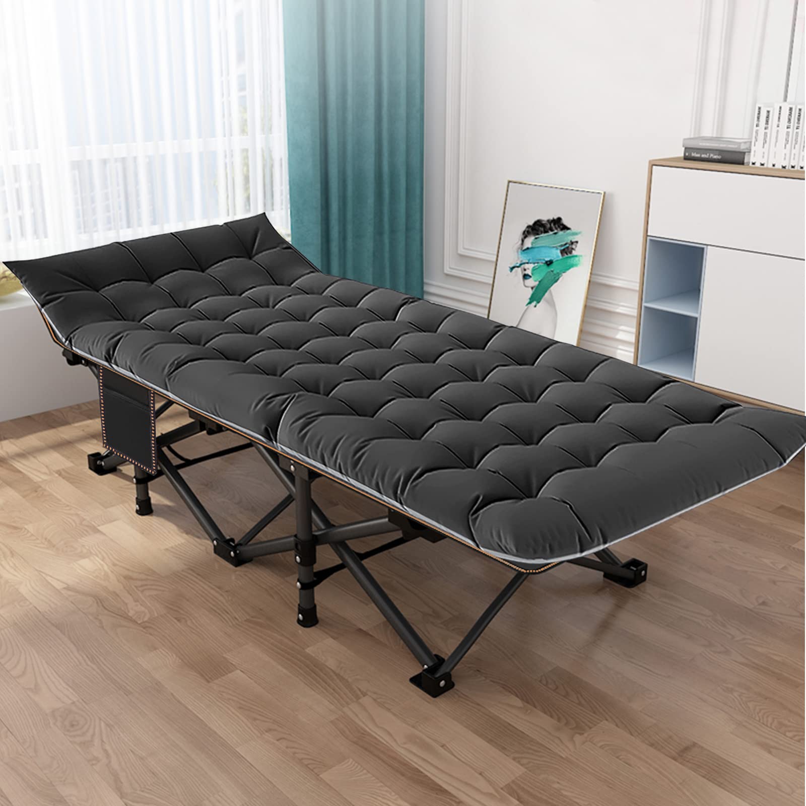 NAIZEA Folding Camping Cots for Adults Heavy Duty Cot with Mattress, Portable Sleeping Cot Folding Outdoor Bed with Carry Bag, Folding Camping Bed Guest Bed Military Cot Tent Cot for Indoor & Outdoor