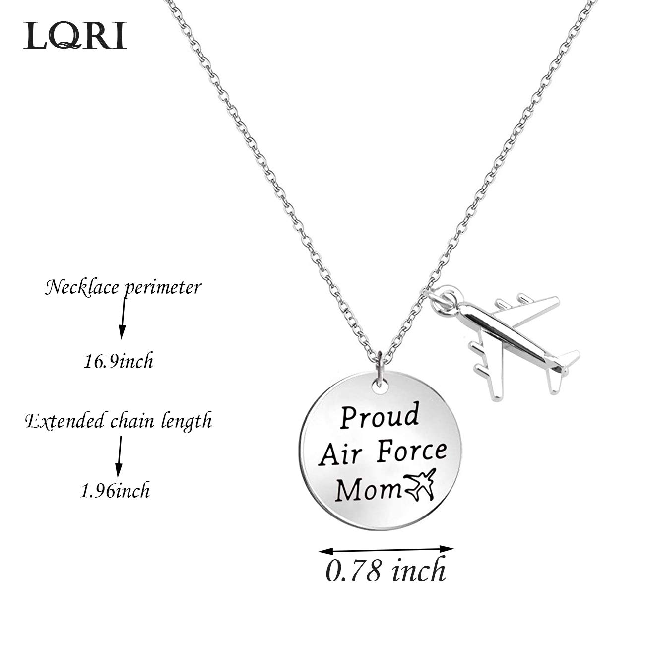 LQRI Airforce Mom Gift Proud Air Force Mom Necklace Airplane Charm Military Deployment Gift Long Distance Relationship Necklace for Mother (silver)