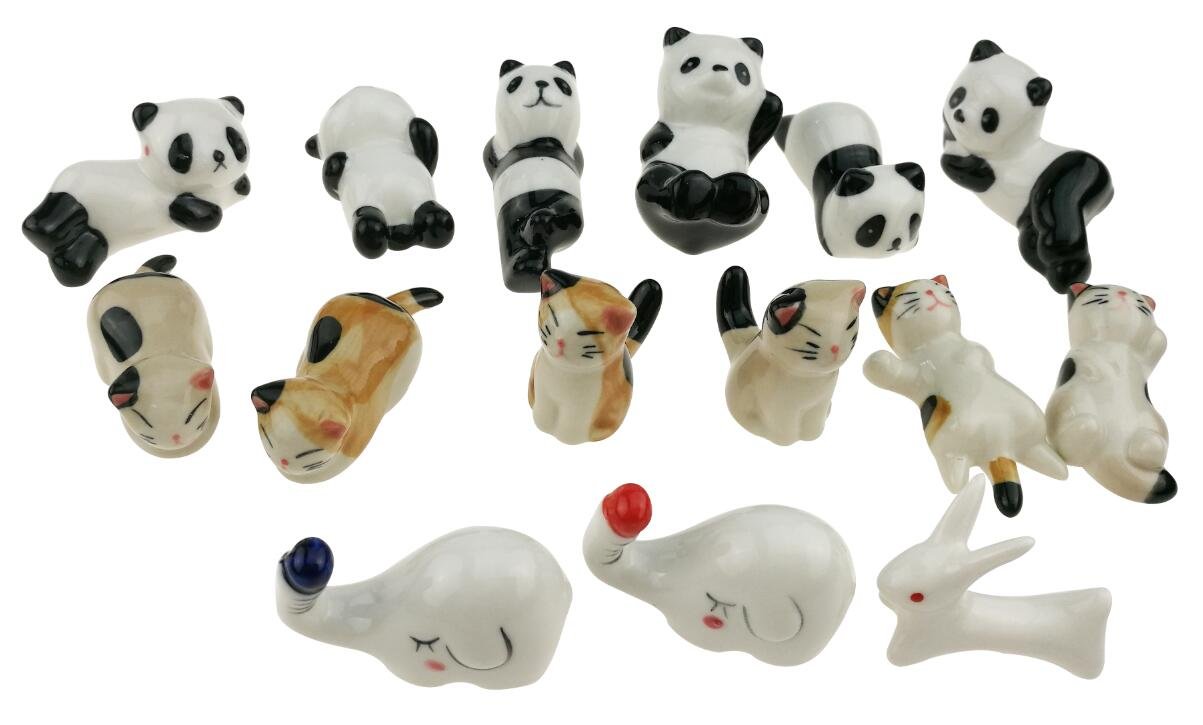 Set of 15 Handmade Ceramic Animal Pattern Chopstick Rest Stand Panda Cat Elephant Rabbit For Knife Fork Spoon Chopstick Tableware Kids Toy Ornament Decoration