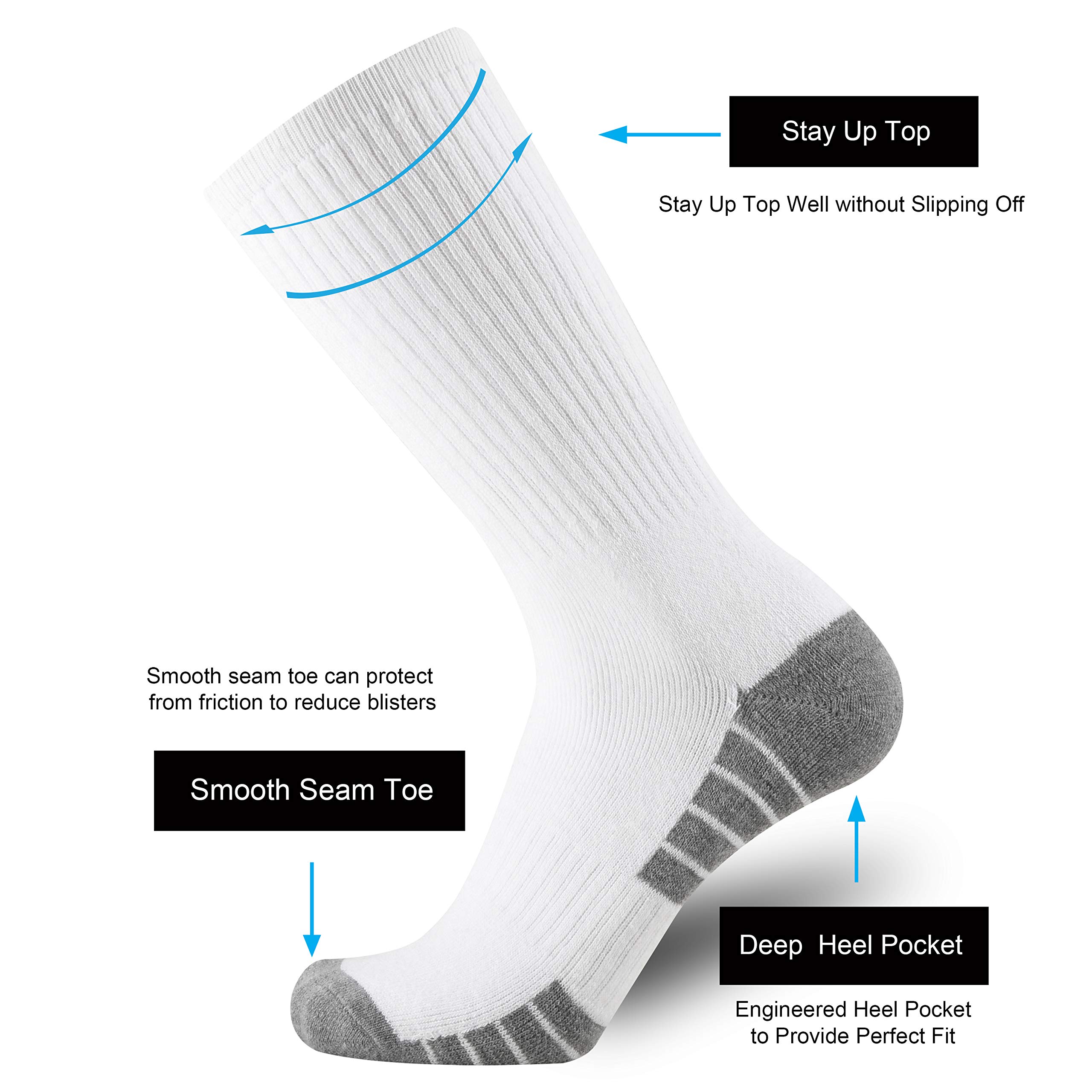 ONKE Cotton Cushion Crew Socks for Men Women Athletics All Seasons Thick Warm Heavy Duty Work Boots Moisture Wicking Control(White M)