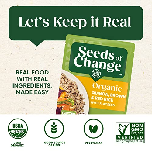 SEEDS OF CHANGE Organic Quinoa, Brown & Red Rice with Flaxseed, Microwaveable Ready to Heat, 8.5 Ounces (Pack of 6)