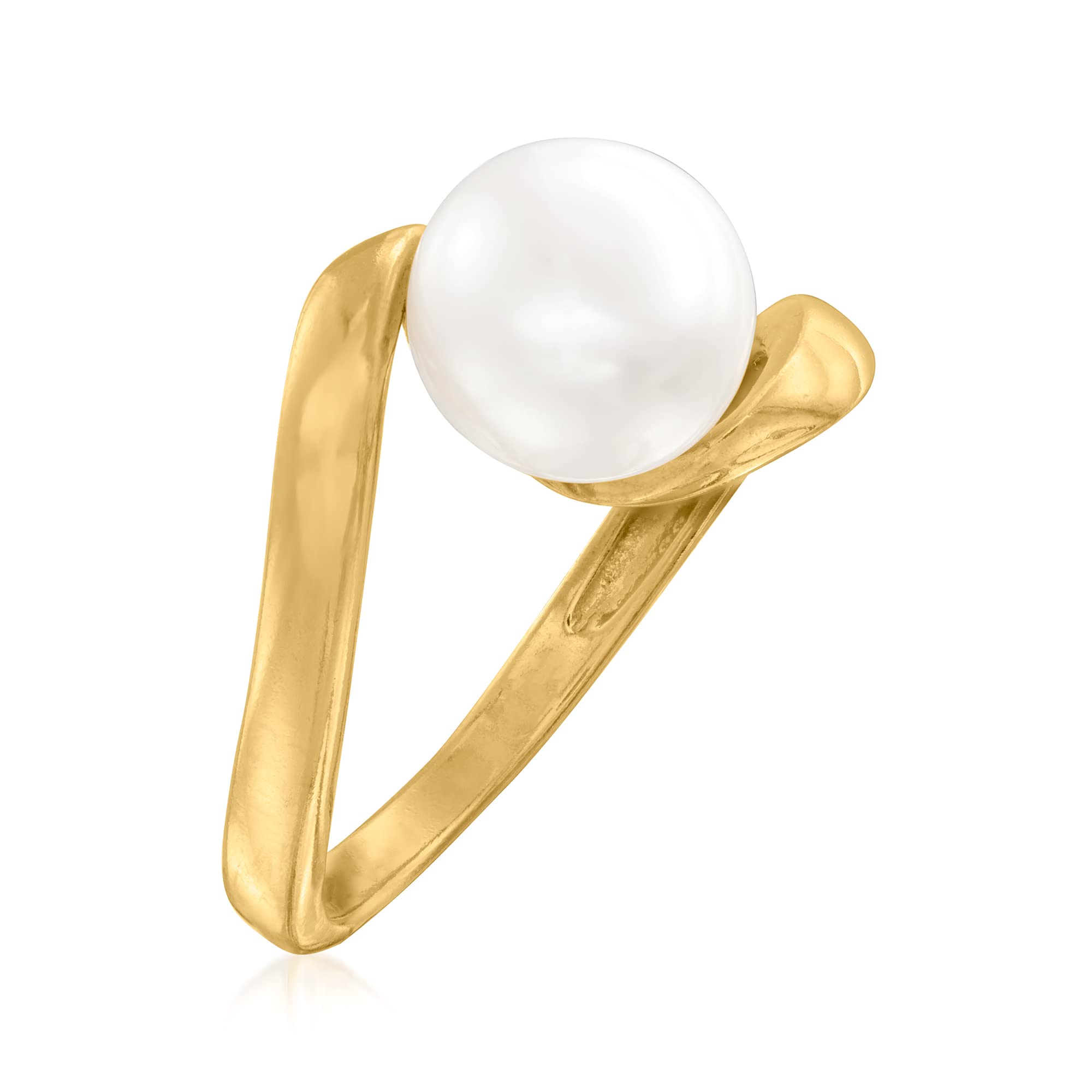 Ross-Simons Italian 9-9.5mm Cultured Pearl Twisted Ring in 18kt Gold Over Sterling. Size 8