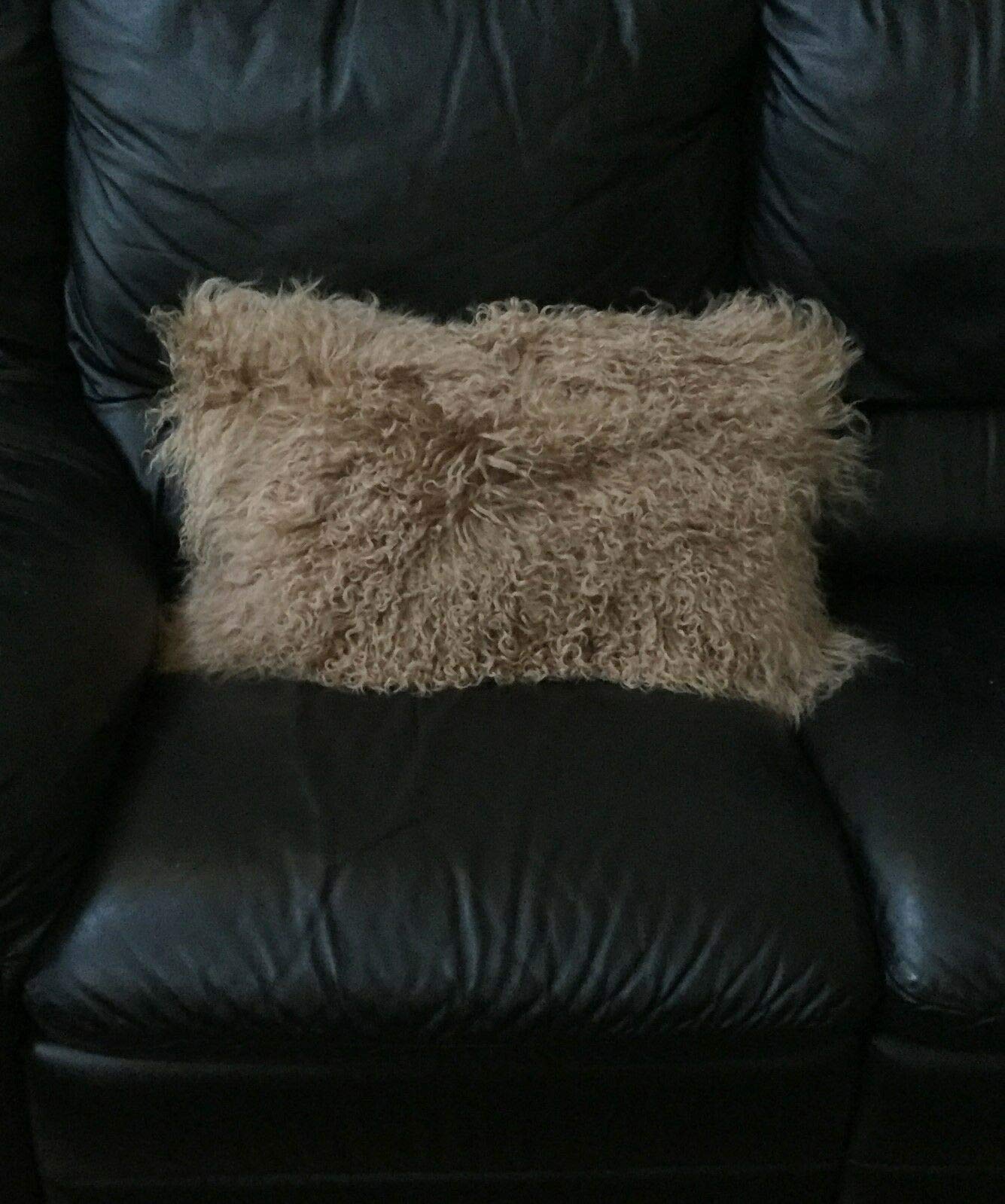 Seek4comfortable Mongolian Tibetan Lamb Fur Wool Rectangular Throw Pillow Cushion,Khaki - 12" x 20"