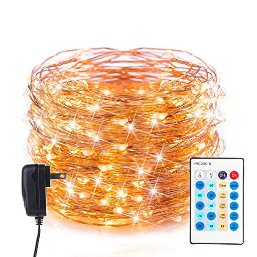 Moonflor LED Fairy String Lights 40Ft with 120 LEDs, Waterproof Dimmable Firefly Lights with Remote, Plug in Copper Wire Starry Lights for Christmas Bedroom Patio, Warm White