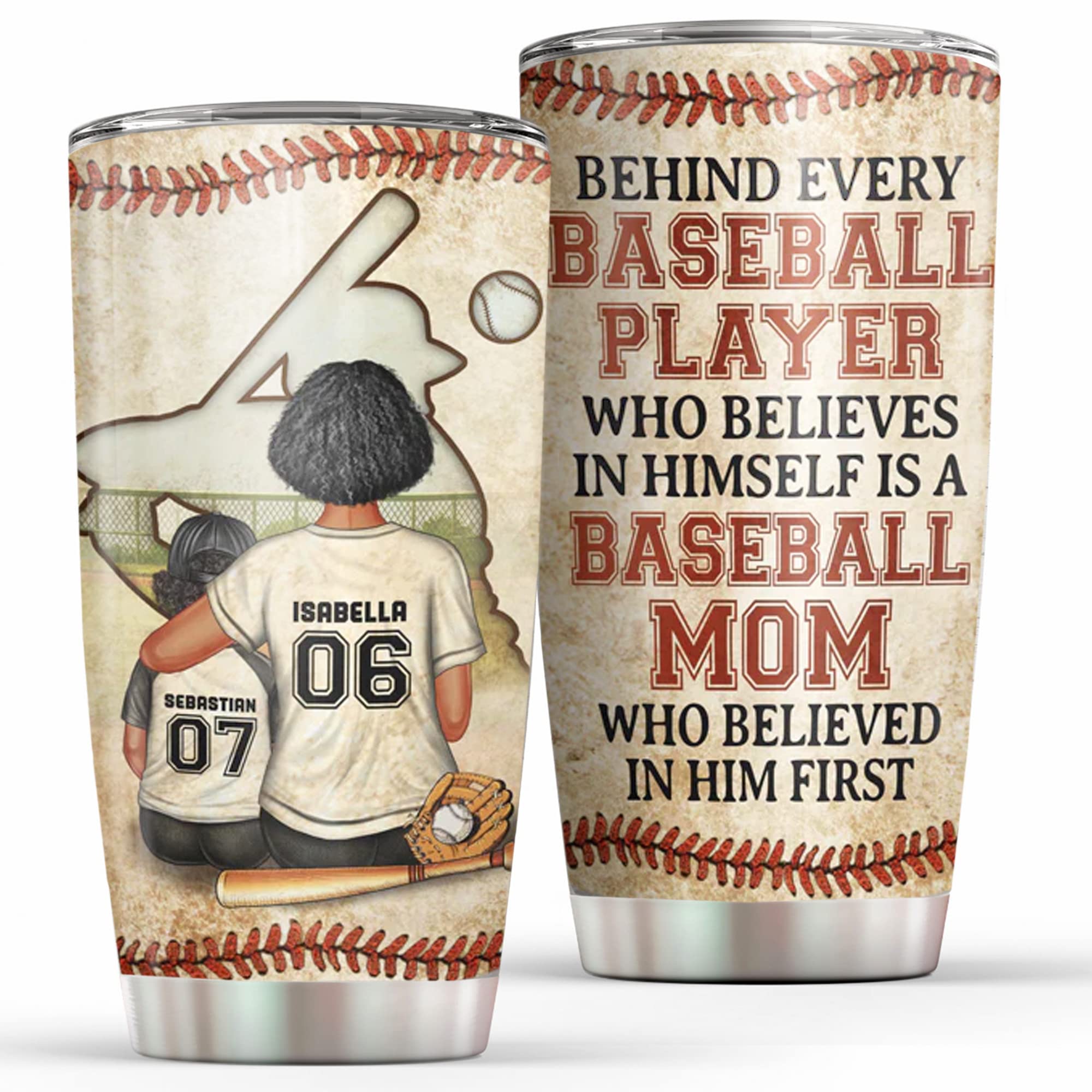 QDArtStore Personalized Baseball Mom And Son Tumbler Behind Every Baseball Player Who Believes In Himself Mother's Day Gift For Mom Mother Baseball Lover From Son Daughter on Mother's Day Birthday