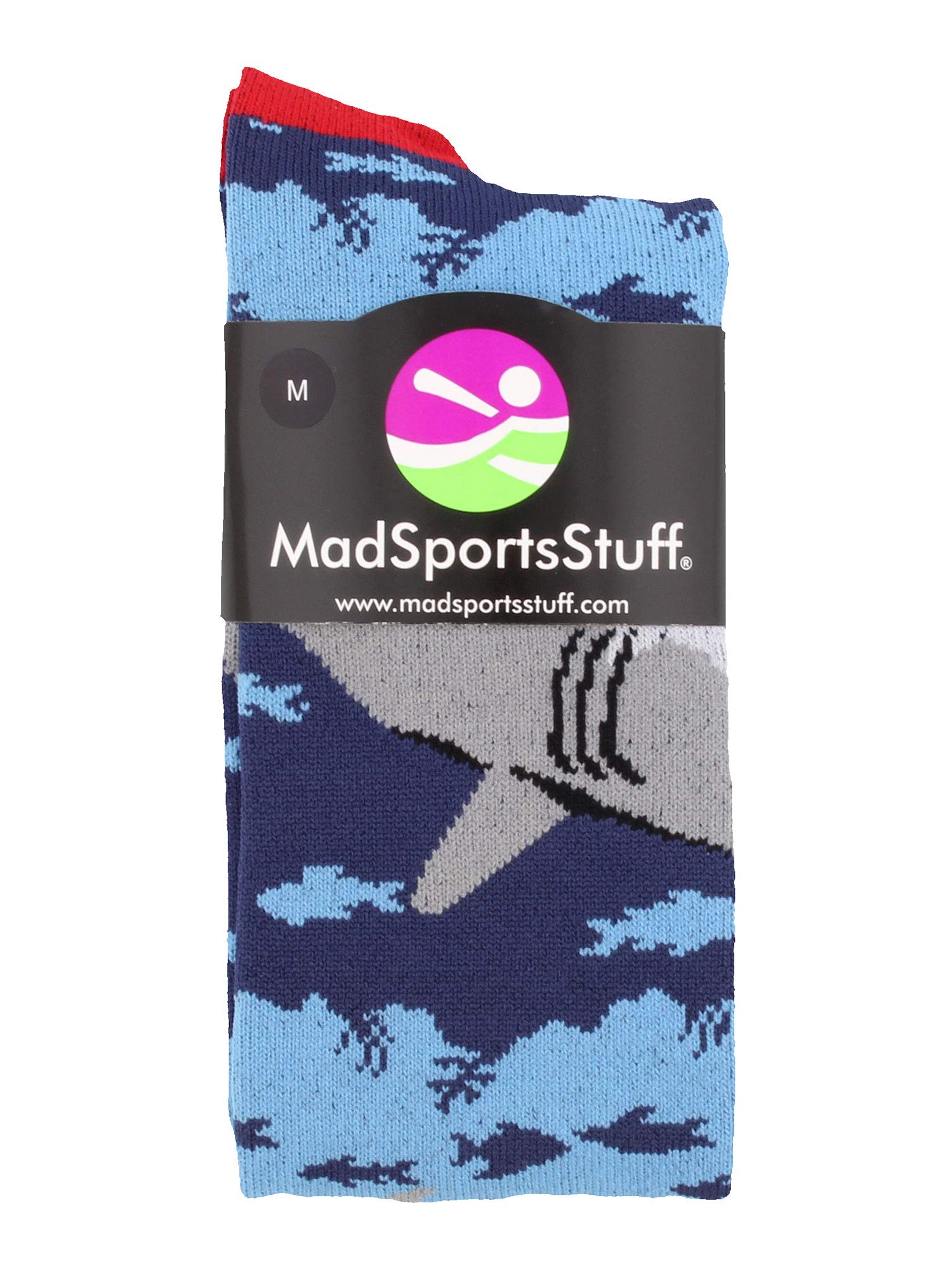 MadSportsStuff Great White Sharks Over the Calf Socks (Navy/Scarlet/Grey, Small)