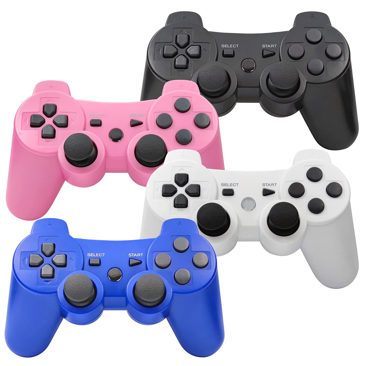 PS3 Controller Wireless, Gaming Remote Joystick for Playstation 3 with Charger Cable Cord (Black, Pink, White, Blue)