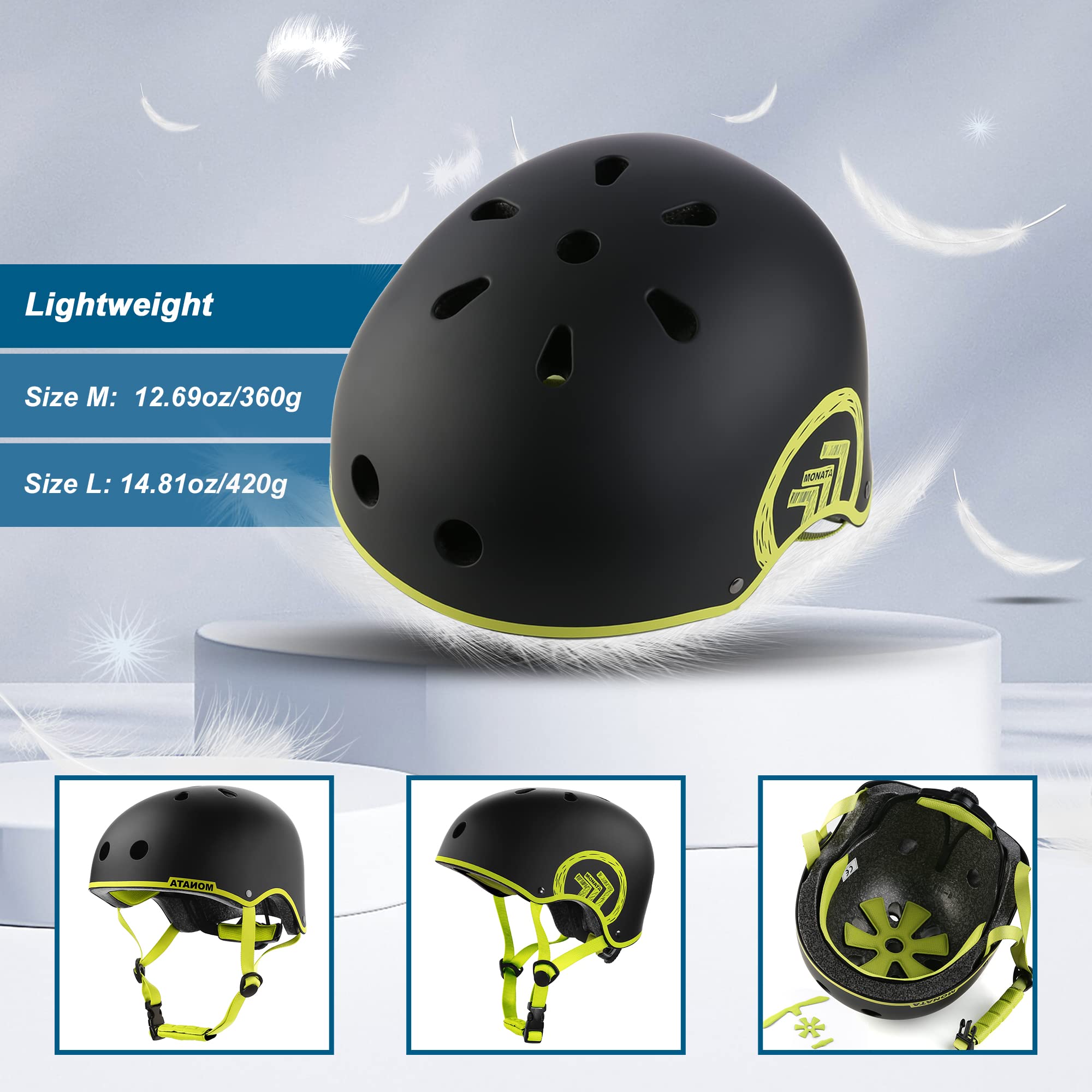 MONATA Skateboard Bike Helmet, Skate Scooter Helmet for Youth Adults Teens, Multisport Roller Skating Skateboarding Cycling Scooter Longboarding Rollerblading