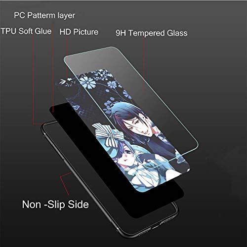 Luxury Phone Case for Samsung Galaxy A40 Cover,9H Tempered Glass Back Cover Soft Silicone Anti Scratch Bumper Design LB-158 Black Butler Kuroshitsuji Anime Protective Case