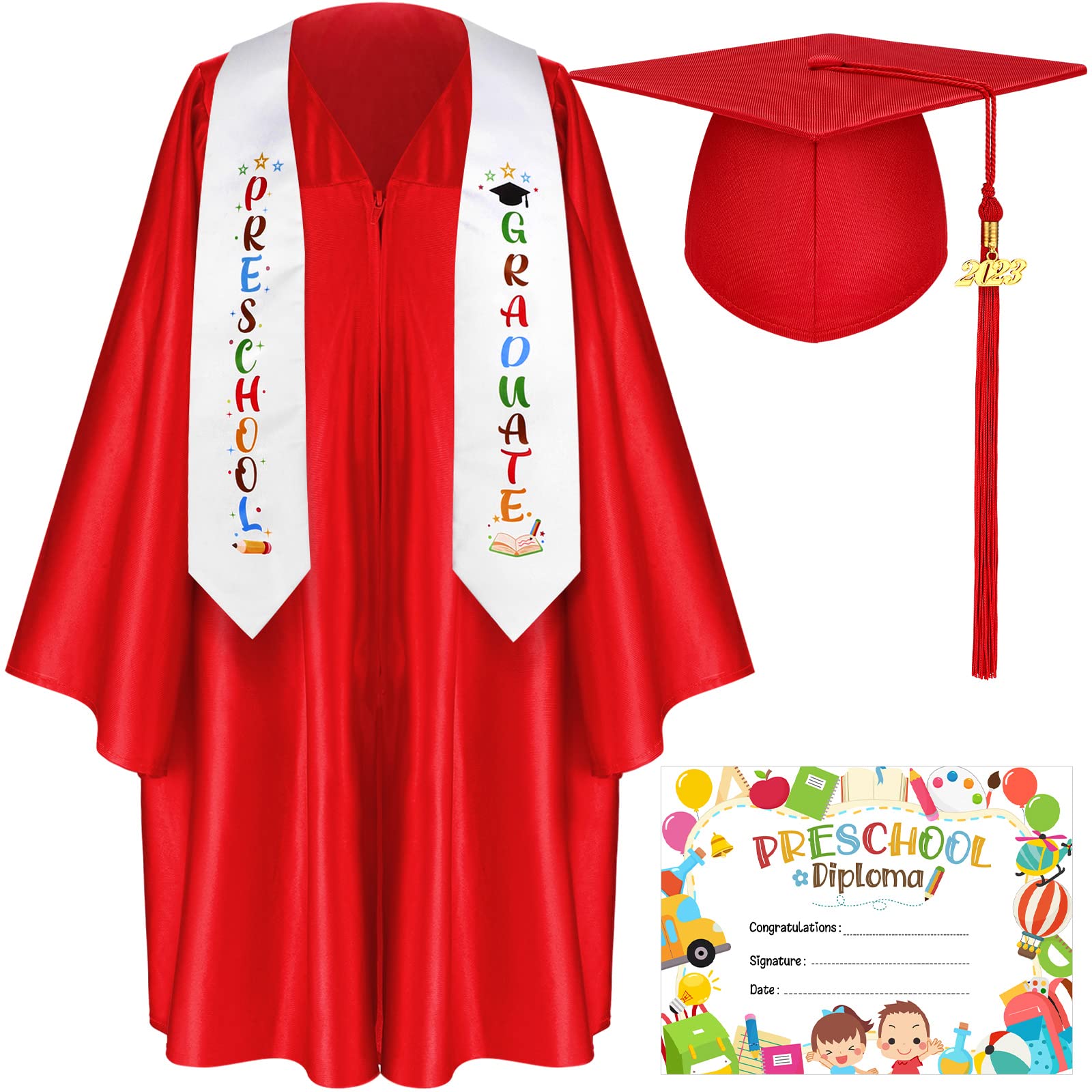 Sureio 6 Pcs Kindergarten Preschool Graduation Cap and Gown with 2024 Tassel Graduation Stole Certificate for Toddler Kids(Navy Blue, Medium)