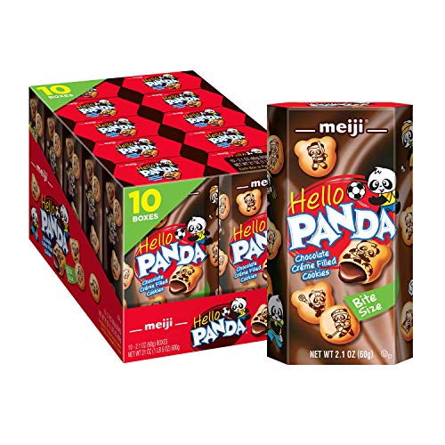 Meiji Hello Panda Cookies, Chocolate Crème Filled - 2.1 oz, Pack of 10 - Bite Sized Cookies with Fun Panda Sports