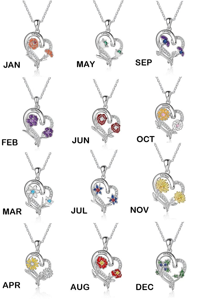 Roy Rose Jewelry Personalized Birth Month Flower Necklace with 2 Birthstones - Heart Shape - Customized Necklace for Her (September - Morning Glory)
