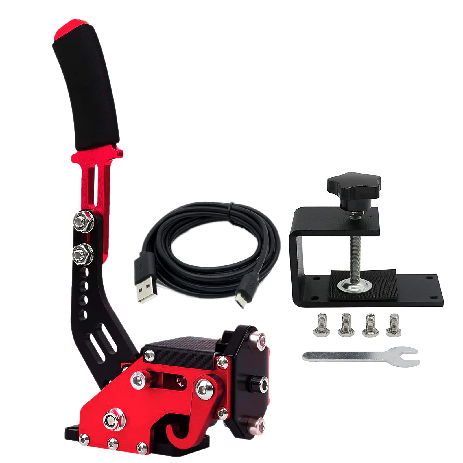 Obokidly Upgrade 2-IN-1 USB Handbrake Support G29 Compatible With PS4/PS5 + PC For Simracing Game Sim Rig With Clamp (Support G29 With Clamp, Red)
