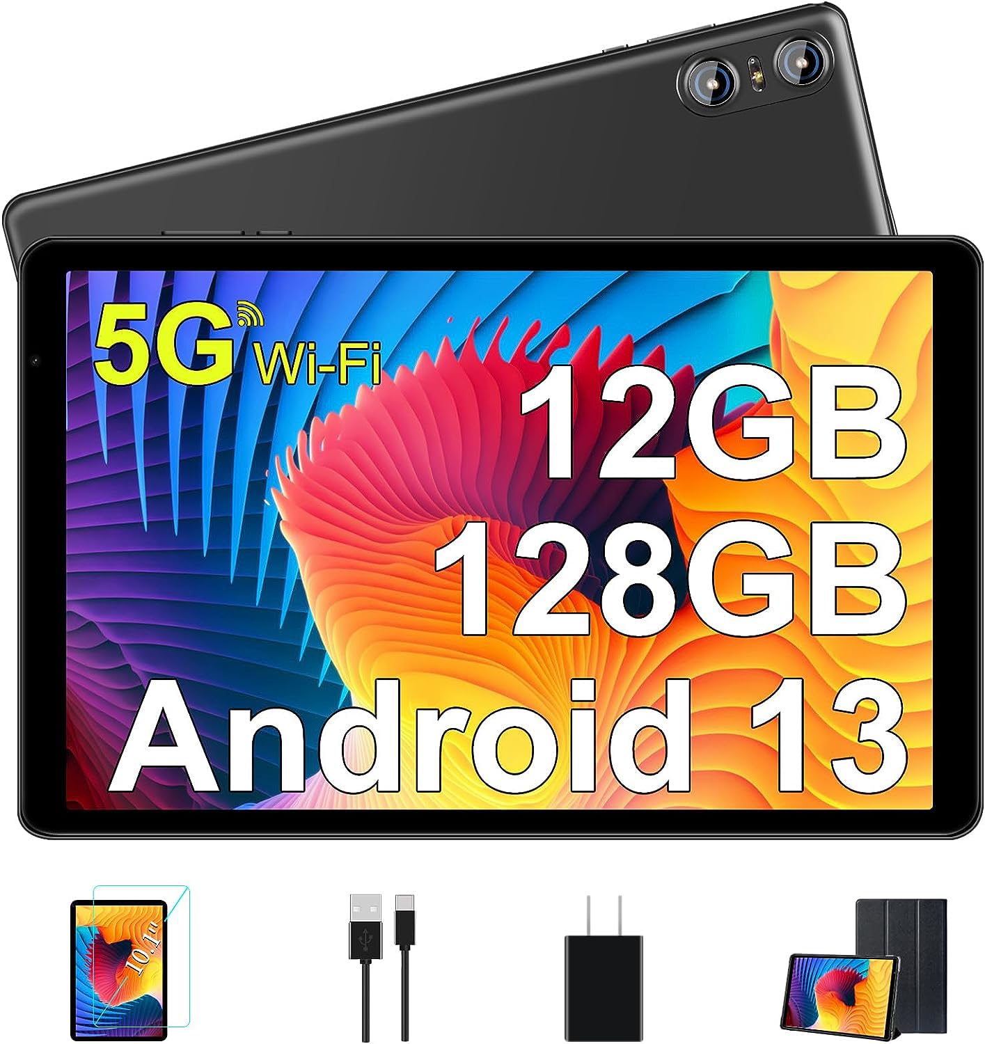 SEBBE Android 11 Tablet, 2023 2 in 1 Tablets, 10.36 Inch HD Display, 2.0 GHz, Octa-Core, 4GB RAM+64GB ROM(Up to 256G), 8000 mAh Battery, 5G+2.4G WiFi Tableta with Keyboard - Gray