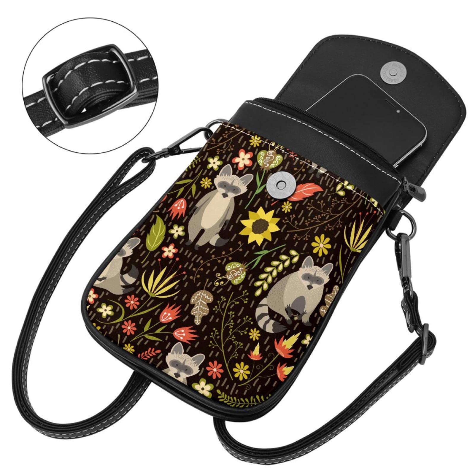 Small Crossbody Bag Forest Raccoon Cell Phone Purse Wallet