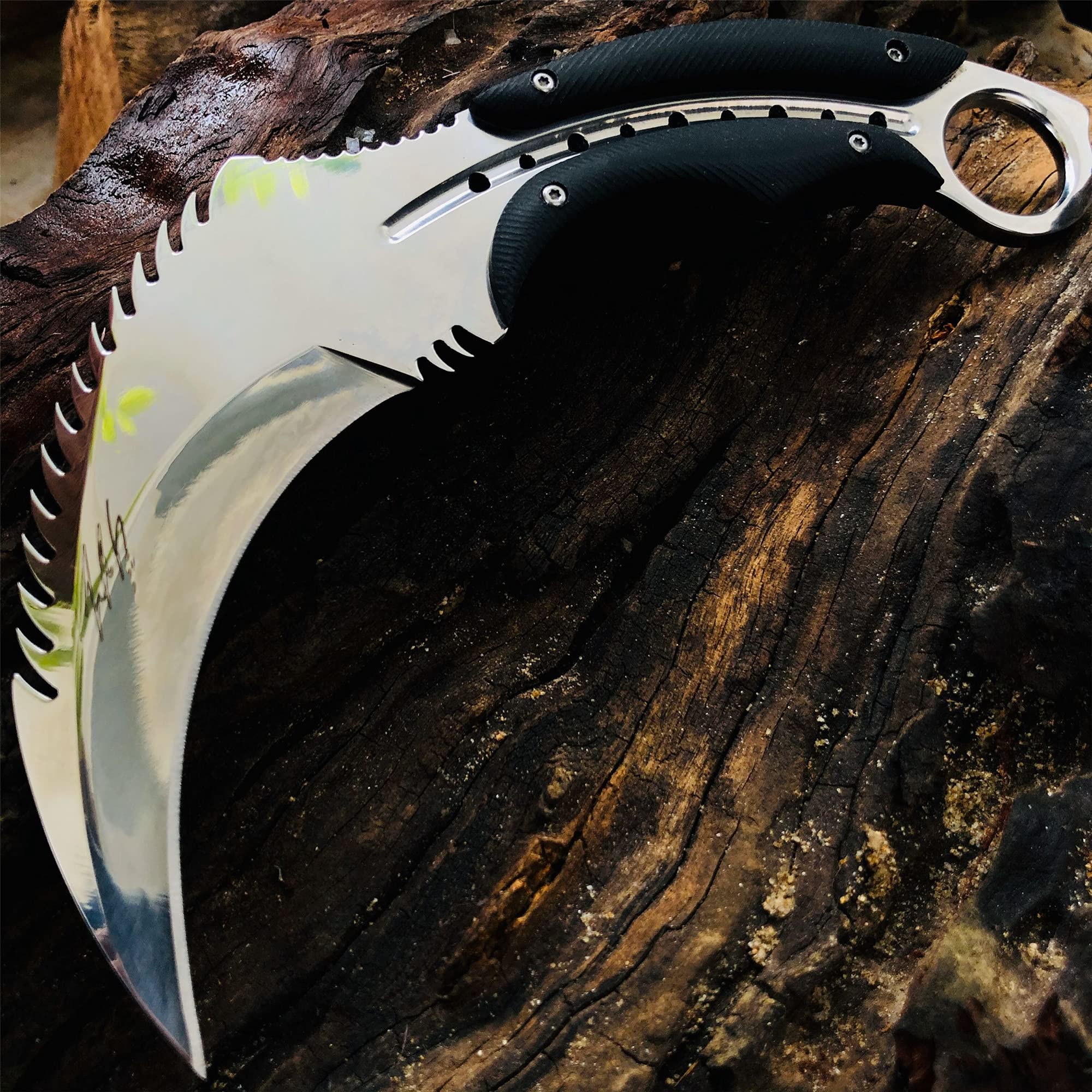 Rhinosteel Custom Eagle Beak Design Heavy Collect Gift Full Tang Karambit Knife D2 Steel Stonewash & Mirror Fixed Blade Outdoor Camping,Tactical ,Survival,Hunting Knives -Leather Sheath (Mirror)