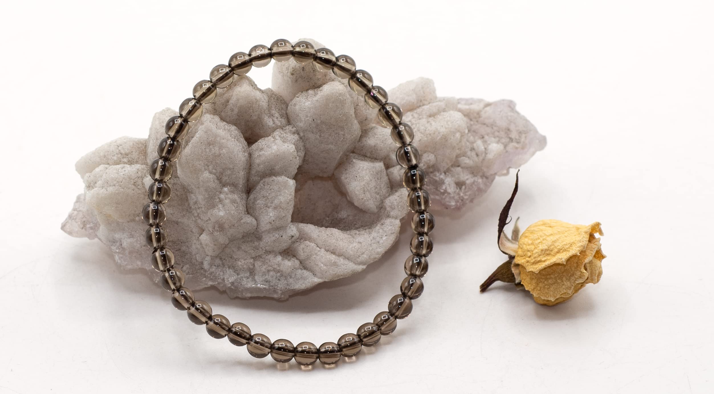 LTC Designs 4 mm Smooth Round Smoky Quartz Stretch Bracelet, 7" for Men, Women,and Teen.s Considered a Powerful Protective Stone