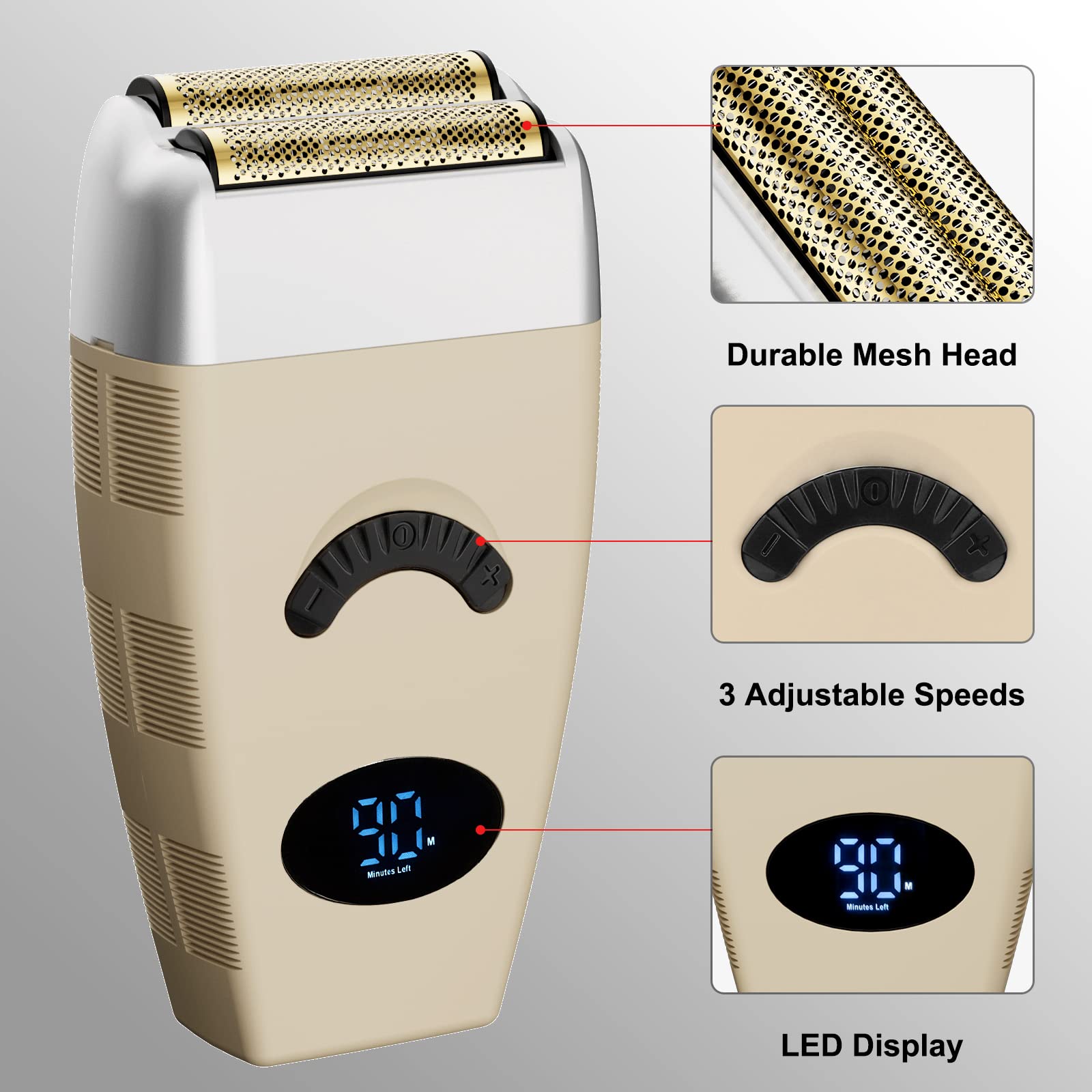 Zesuti Electric Shavers for Men,Double Foil Beard Bald Shavers,3 Adjustable Speeds Electric Razor Barber Beard Shavers Rechargeable,Waterproof Mens Mustache & Beard Trimmer with LED Display