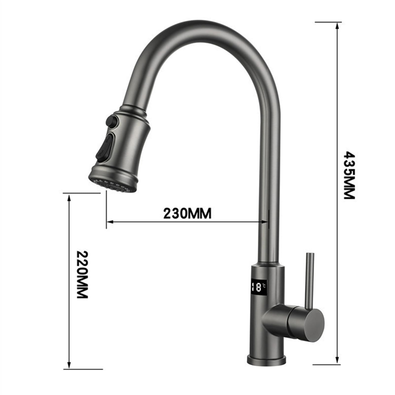 MayNuo Touchless Kitchen Faucet with Pull Down Sprayer, Digital Display Single Handle Brass Sink Faucets with 3 Function Pull Out Sprayer Head, Sensor Smart Hands-Free Mixer Taps/Gray