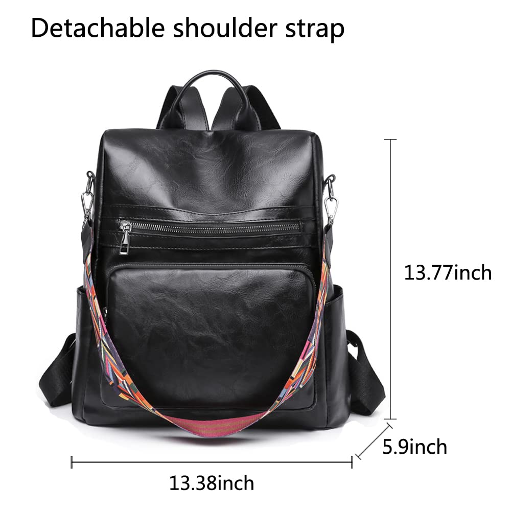 XIA WEI SI Women's Fashion Backpack Purse Multipurpose Design PU Leather Travel Bag Anti-theft Shoulder Bag and Handbag (Black)
