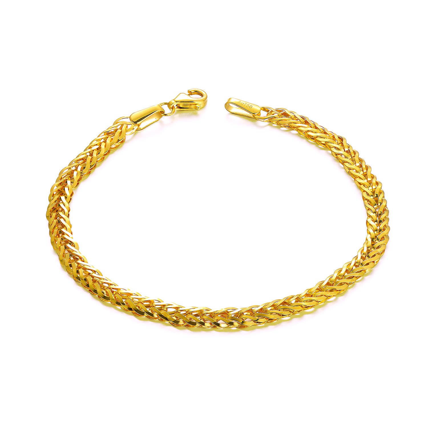 SISGEM Solid 18k Yellow Gold Celtic Chain Bracelet, 18 Karat Gold Link Jewelry for Women (4 mm, 7 Inch)