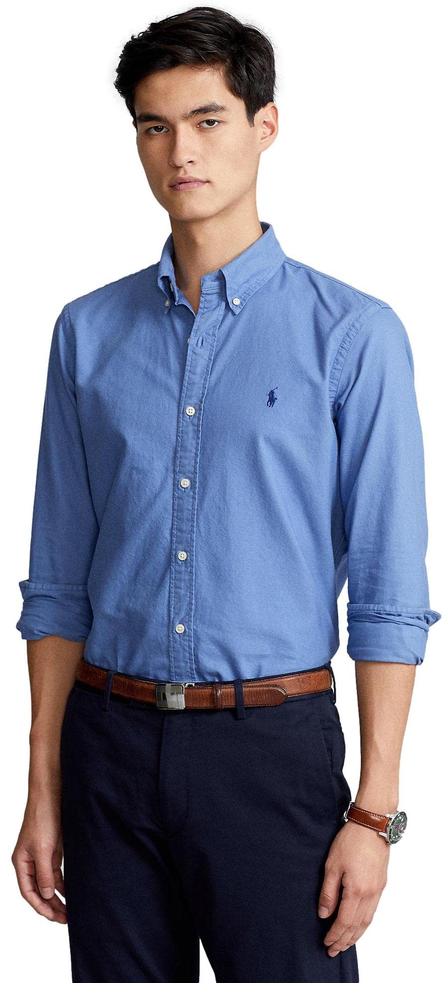 Polo Ralph Lauren Men's Long Sleeve Oxford Button Down Shirt (M, TattersallPink)