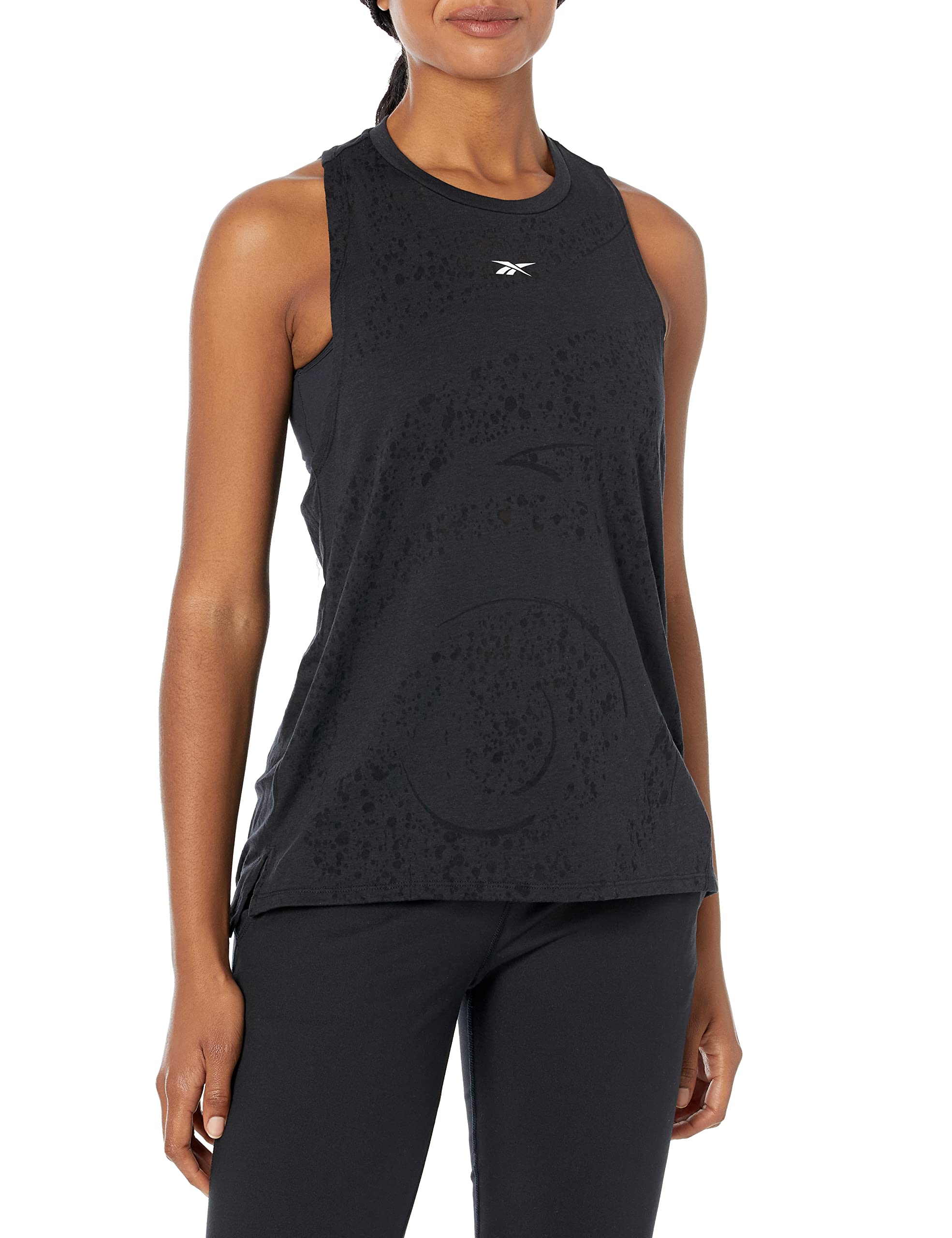 Reebok Women's Standard Burnout Tank, White/Light Grey Speckle, Large