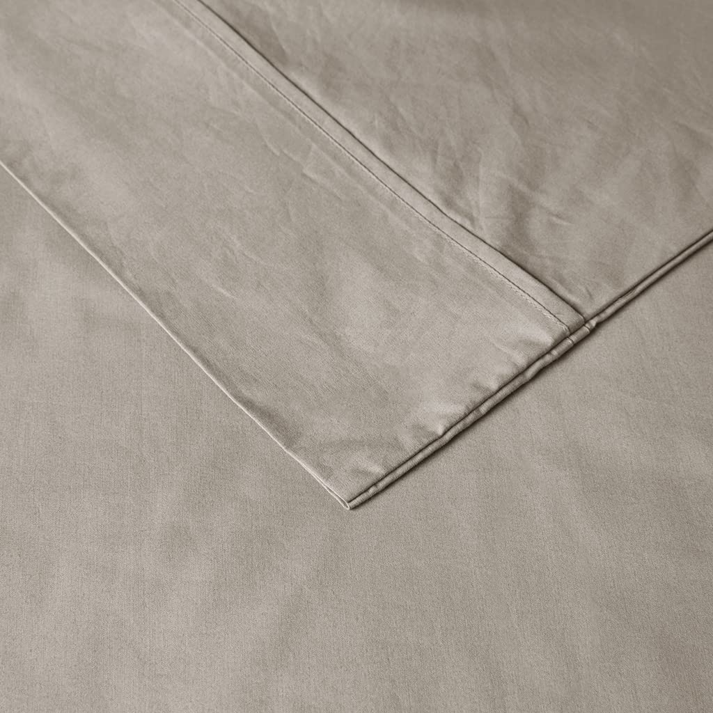 Madison Park 100% Cotton Percale Brushed Highly Breathable Moisture Absorbing 4 Piece Sheet Set, King Size, Khaki