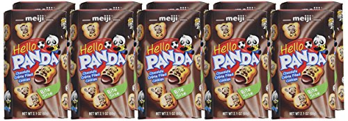 Meiji Hello Panda Cookies, Chocolate Crème Filled - 2.1 oz, Pack of 10 - Bite Sized Cookies with Fun Panda Sports