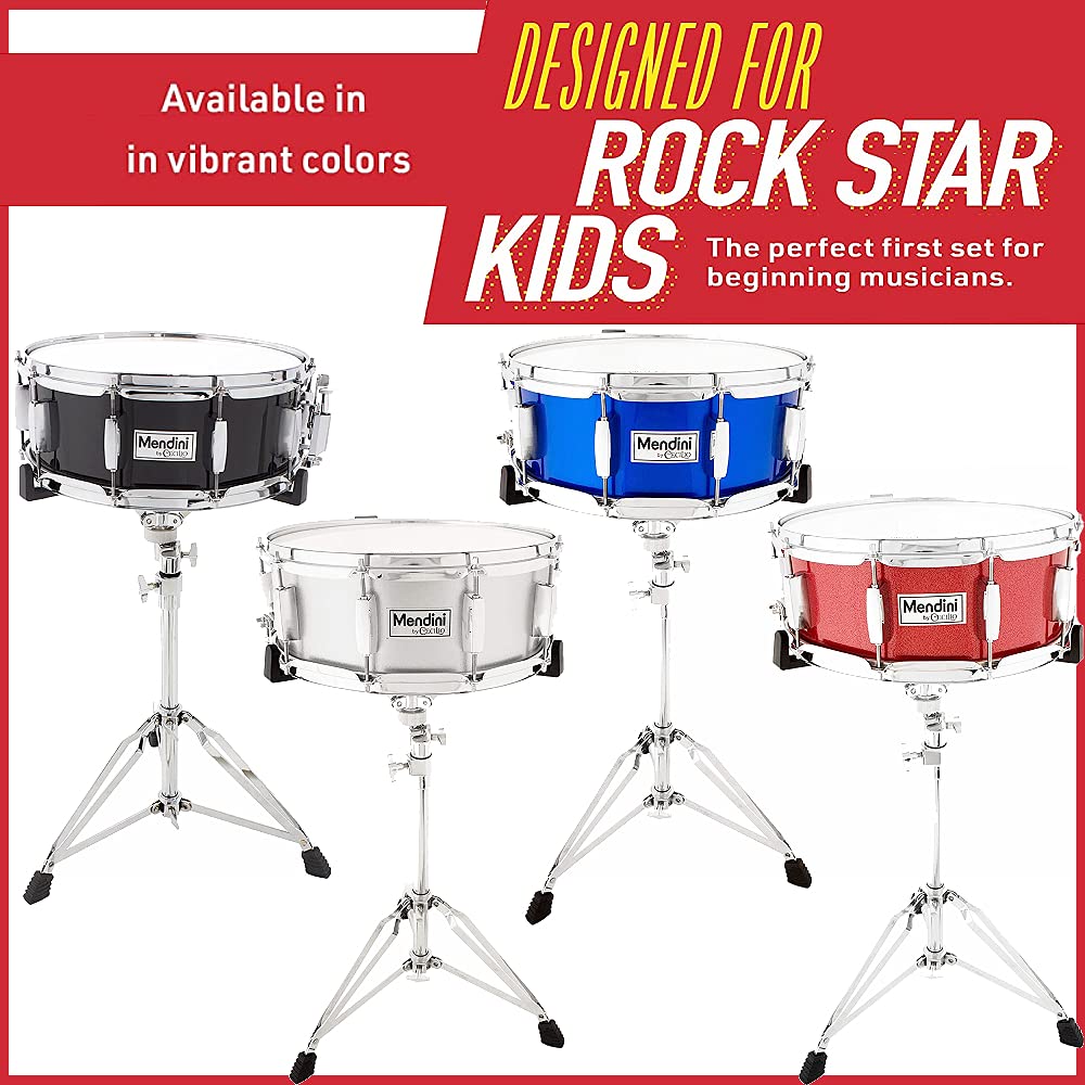 Mendini Student Snare Drum Set with Gig Bag, Sticks, Stand and Practice Pad Kit, Black, MSN-1455P-BK