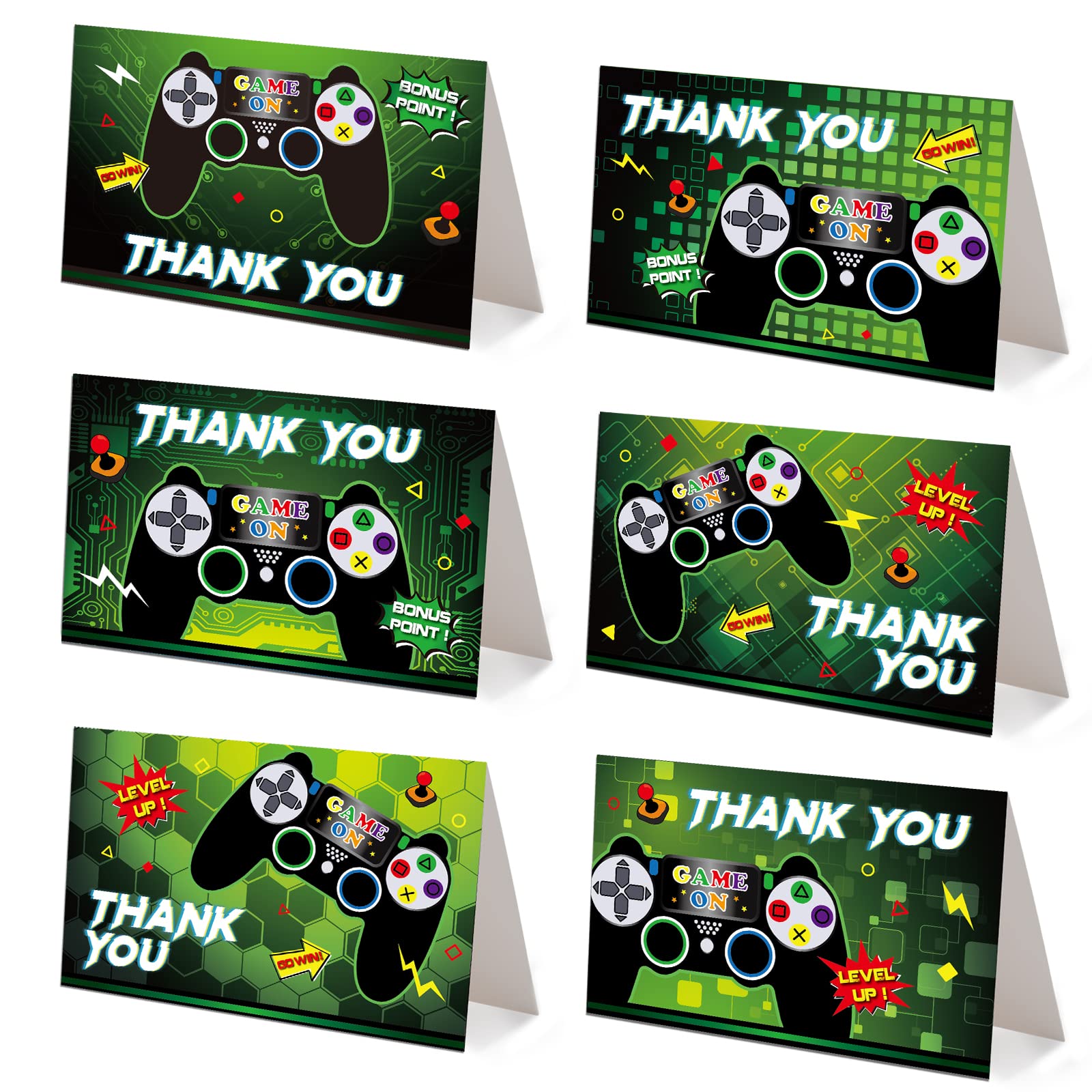 WERNNSAI 24 PCS Thank You Cards Assortment Greeting Cards with Envelopes Stickers Video Game Thank You Cards Fill in Blank Note Cards Gaming Party Supplies for Kids Boys Gaming Theme Birthday Party