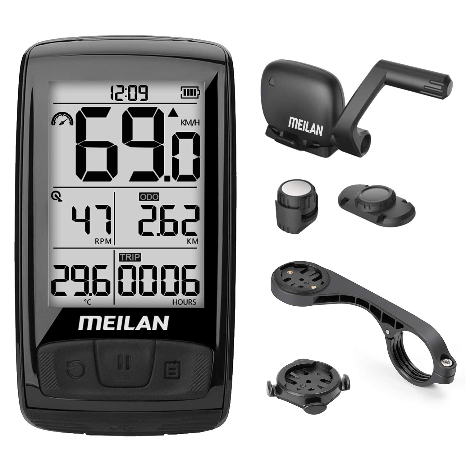 MEILAN M4 Wireless Bike Computer, ANT+ BLE4.0 Bicycle Speedometer and Odometer with Cadence/Speed Sensor, Waterproof Cycling Computer with 2.5 inch LCD Backlight Display for Indoor/Outdoor Cycling