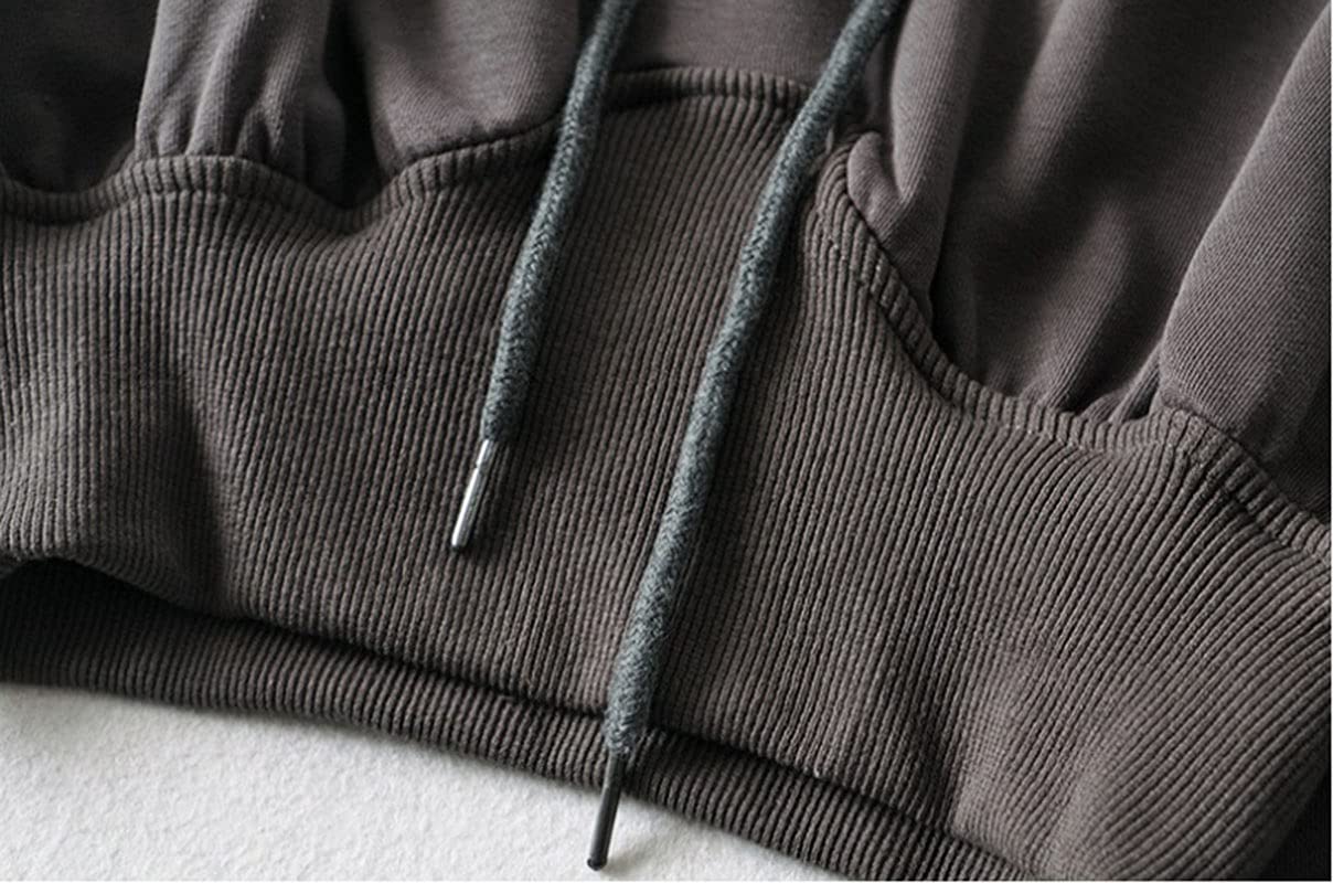 Oiefeen Women's Long Sleeve Sweatshirt Waist Drawstring Short Top High Waist Hoodie (Dark gray, M) …