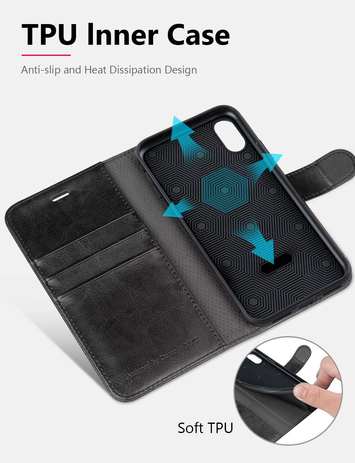 OCASE iPhone X Wallet Case, iPhone 10 Case [ Wireless Charging ] [ Card Slot ] [ Kickstand ] Leather Flip Wallet Phone Cover Compatible with iPhone X/iPhone 10 - Black