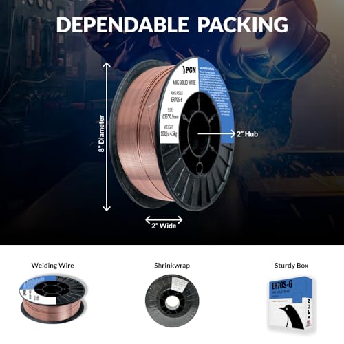 PGN Solid MIG Welding Wire - ER70S-6 .035 Inch - 10 Pound Spool - Mild Steel MIG Wire with Low Splatter and High Levels of Deoxidizers - For All Position Gas Welding