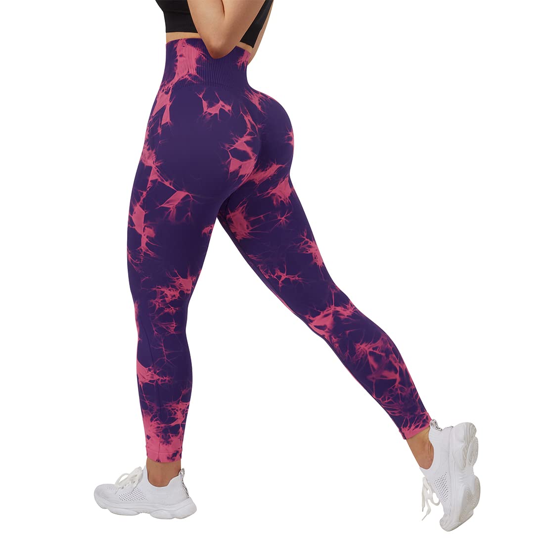 SUUKSESS Women Contouring Scrunch Butt Lifting Leggings Seamless Workout Yoga Pants(Tie Dye Purple Pink, L)