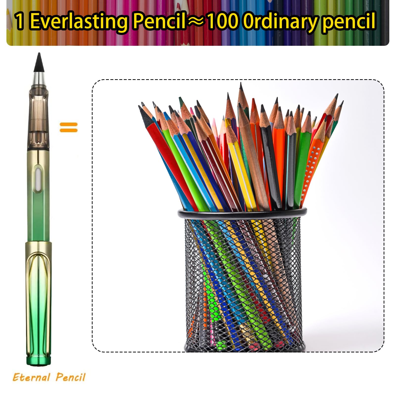 Mechanical Pencils Inkless Pencils Eternal Set - 6 Everlasting Pencil,6 Replaceable Nibs,3 Erasers,1 Pencil Case,Pencil Never Sharpen,Infinity Pencils,Forever Pencil for Kids Student Writing Drawing