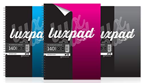 Luxpad A4 Twin Wire Casebound Notebooks in 3 Assorted Colours with 140 Feint Ruled Pages. [Pack of 6]
